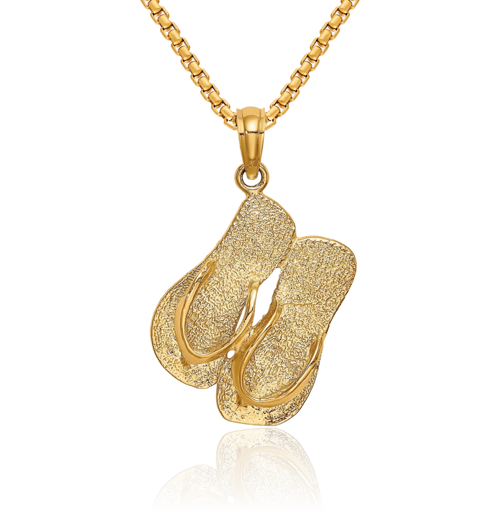 14K Solid Yellow Gold Sanibel Island Double Hawaiian Flip Flop Necklace ...