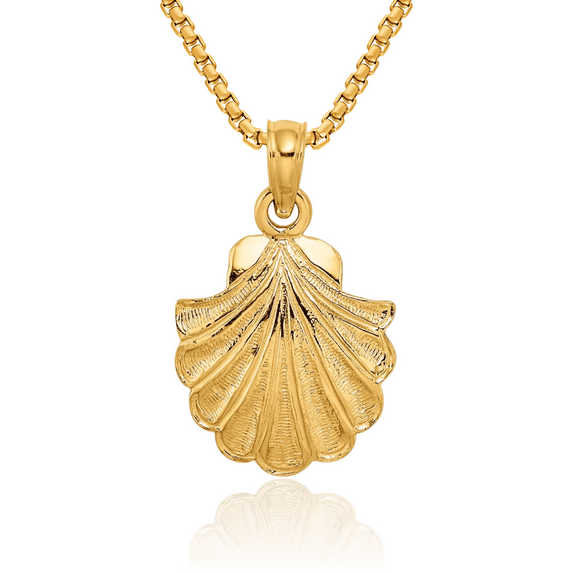 14K Solid Yellow Gold Scallop Shell Necklace Chain Pendant Charm - Walmart.com