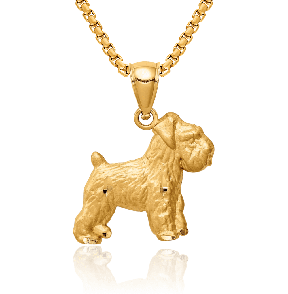 14K Solid Yellow Gold Schnauzer Necklace Chain Pendant Charm with chain ...