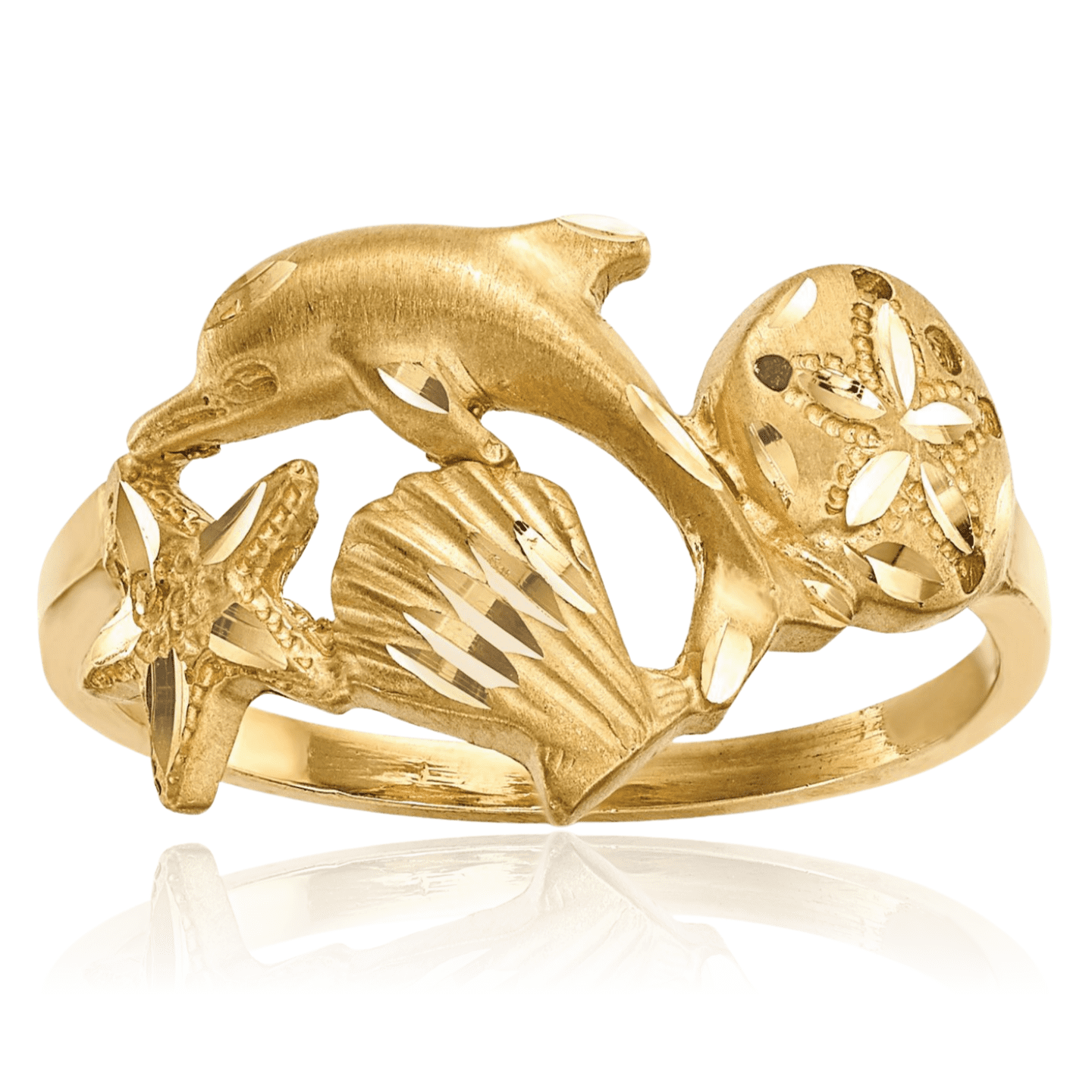 14K Solid Yellow Gold Sea Dolphin Ocean Fish Beach Nautical Starfish ...