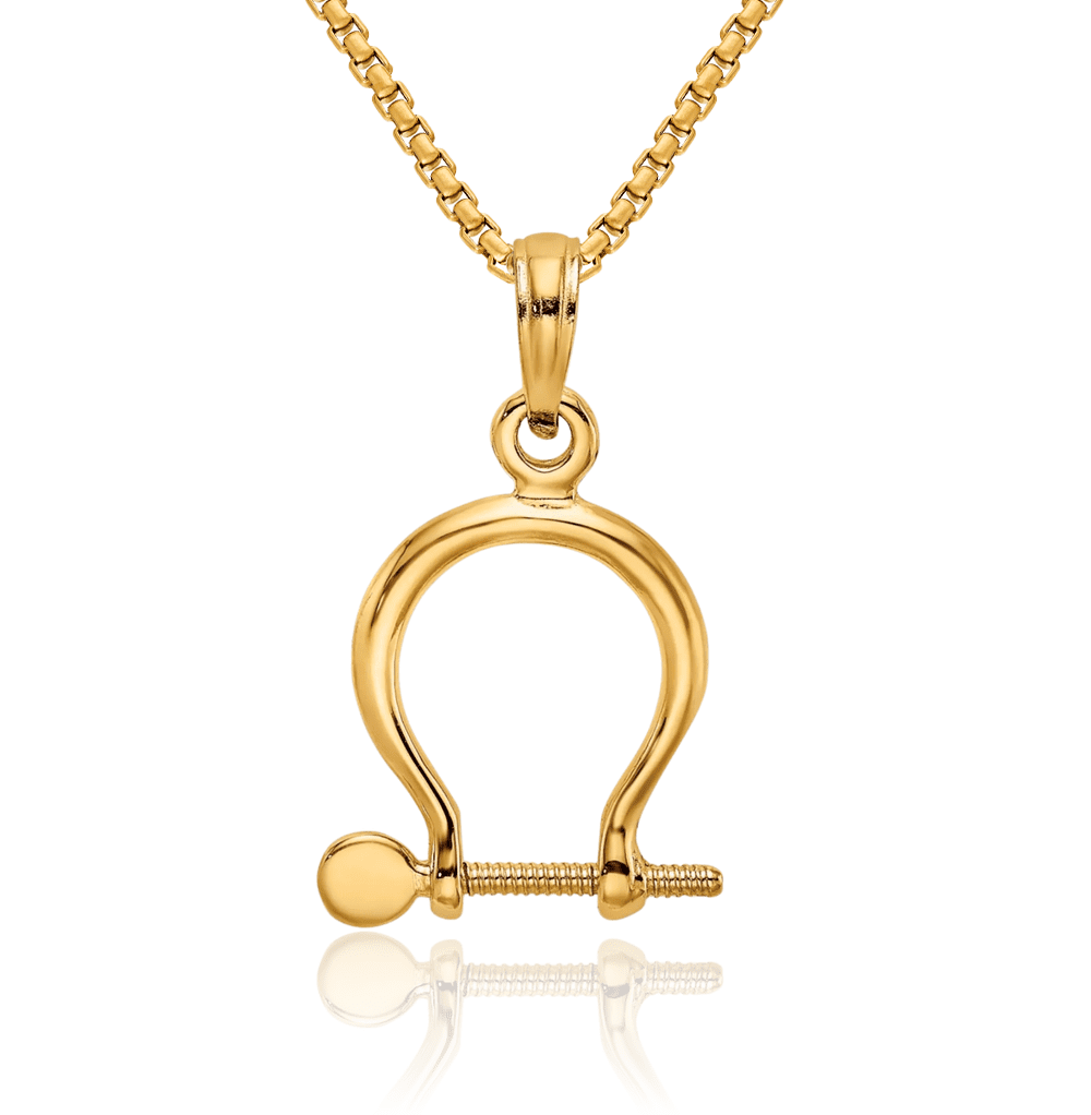 14K Solid Yellow Gold Shackle Link Screw Necklace Chain Pendant Charm ...