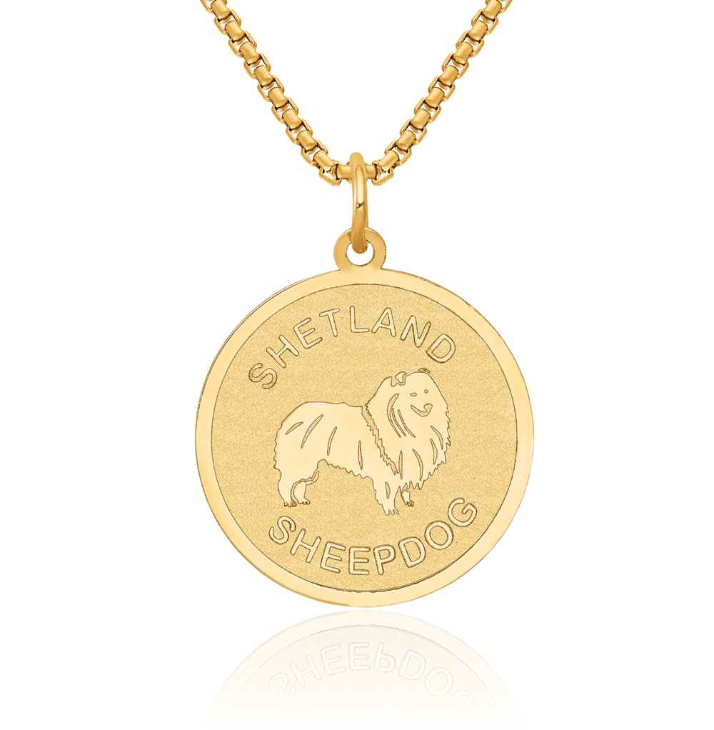 14K Solid Yellow Gold Shetland Sheepdog Disc Necklace Chain Pendant ...