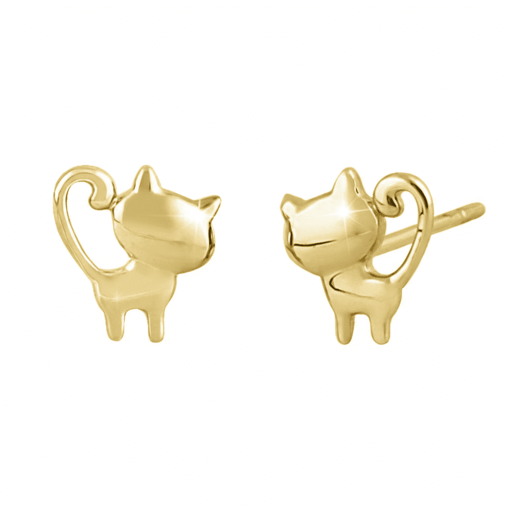 Vinali 14K Solid Gold Small Polished Ladies Kitty Cat Stud Earrings 2nd ...