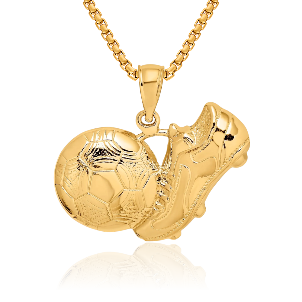 14K Solid Yellow Gold Soccer Shoe Kicking Ball Necklace Charm Sports ...