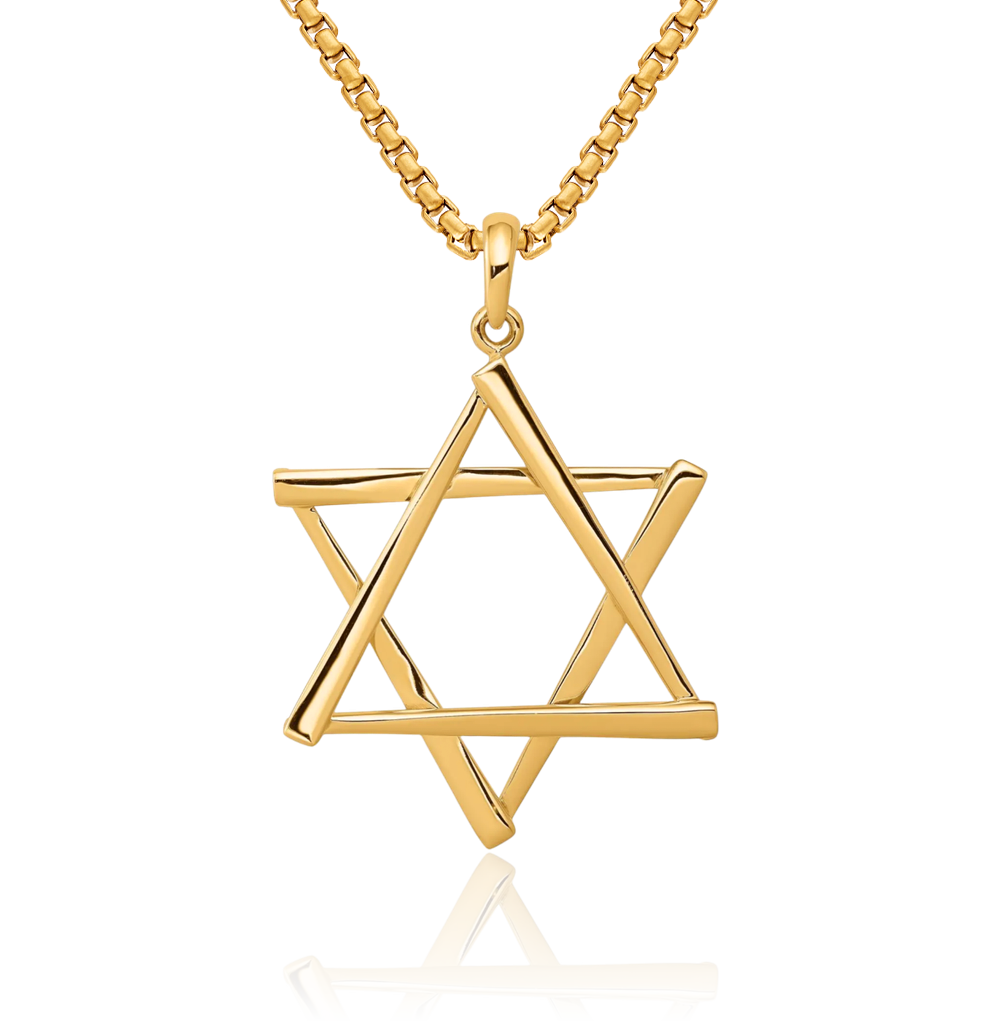 14K Solid Yellow Gold Star of David Jewish Magen Necklace Judaica ...