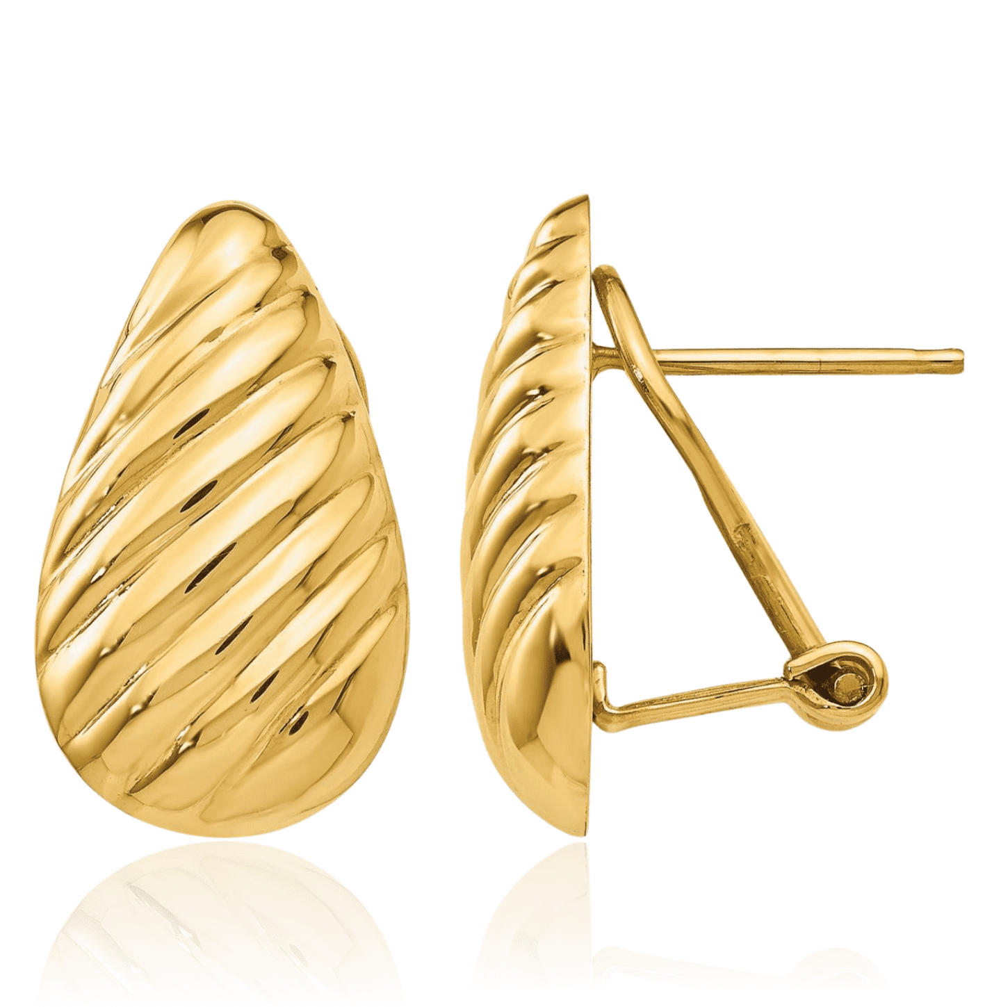 14K Solid Yellow Gold Teardrop Omega Clip Back Post Stud Earrings ...
