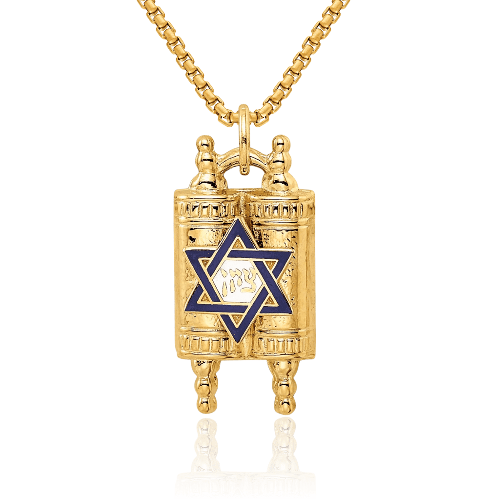 14K Solid Yellow Gold Torah Star of David Jewish Magen Necklace Judaica ...