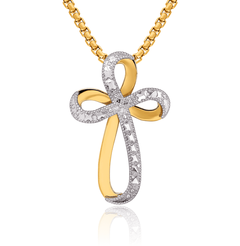 14K Solid Yellow Gold Twisted Holy Cross Necklace Religious Chain ...