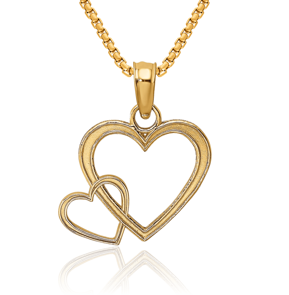 14K Solid Yellow Gold Two Heart Necklace Love Pendant Charm with chain ...