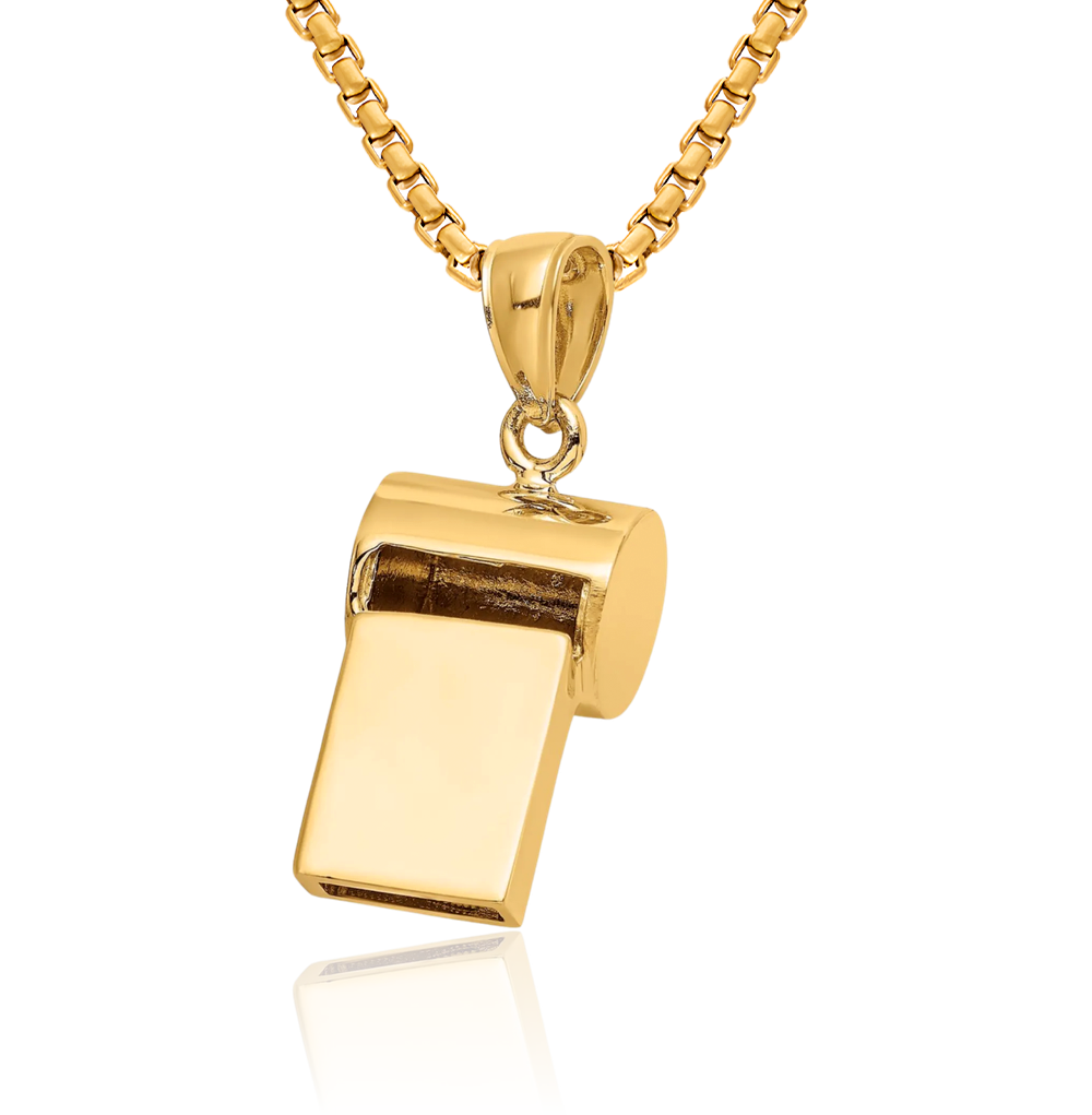 14K Solid Yellow Gold Whistle Necklace Chain Pendant Charm with chain ...