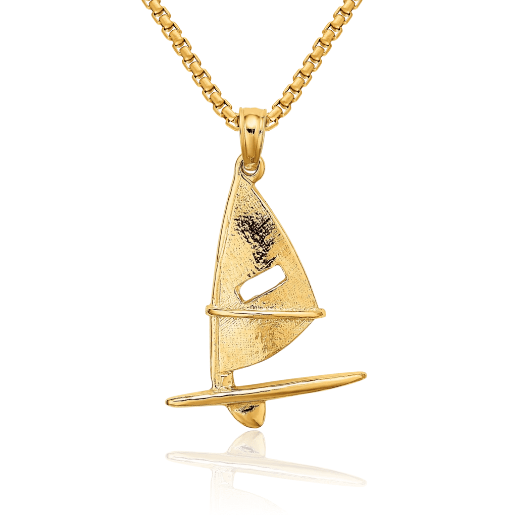 14K Solid Yellow Gold Windsail Surfing Board Necklace Swimming Water ...