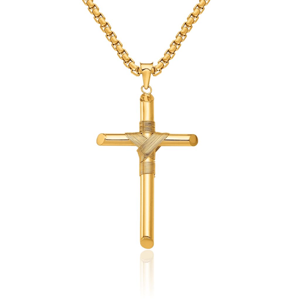 14K Solid Yellow Gold Wrap Tube Latin Mexican Holy Cross Necklace ...