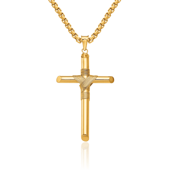 14K Solid Yellow Gold Wrap Tube Latin Mexican Holy Cross Necklace Religious Chain Pendant Jesus ...