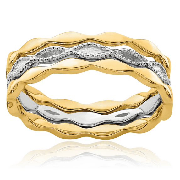 14K Solid Yellow White Gold Set of 3 Stacking Rings - Walmart.com