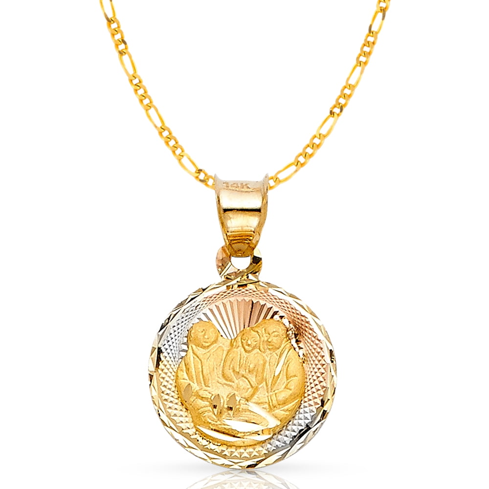 14K Tri Color Gold Diamond Cut Stamp Baptism Charm Pendant with 1.9mm ...
