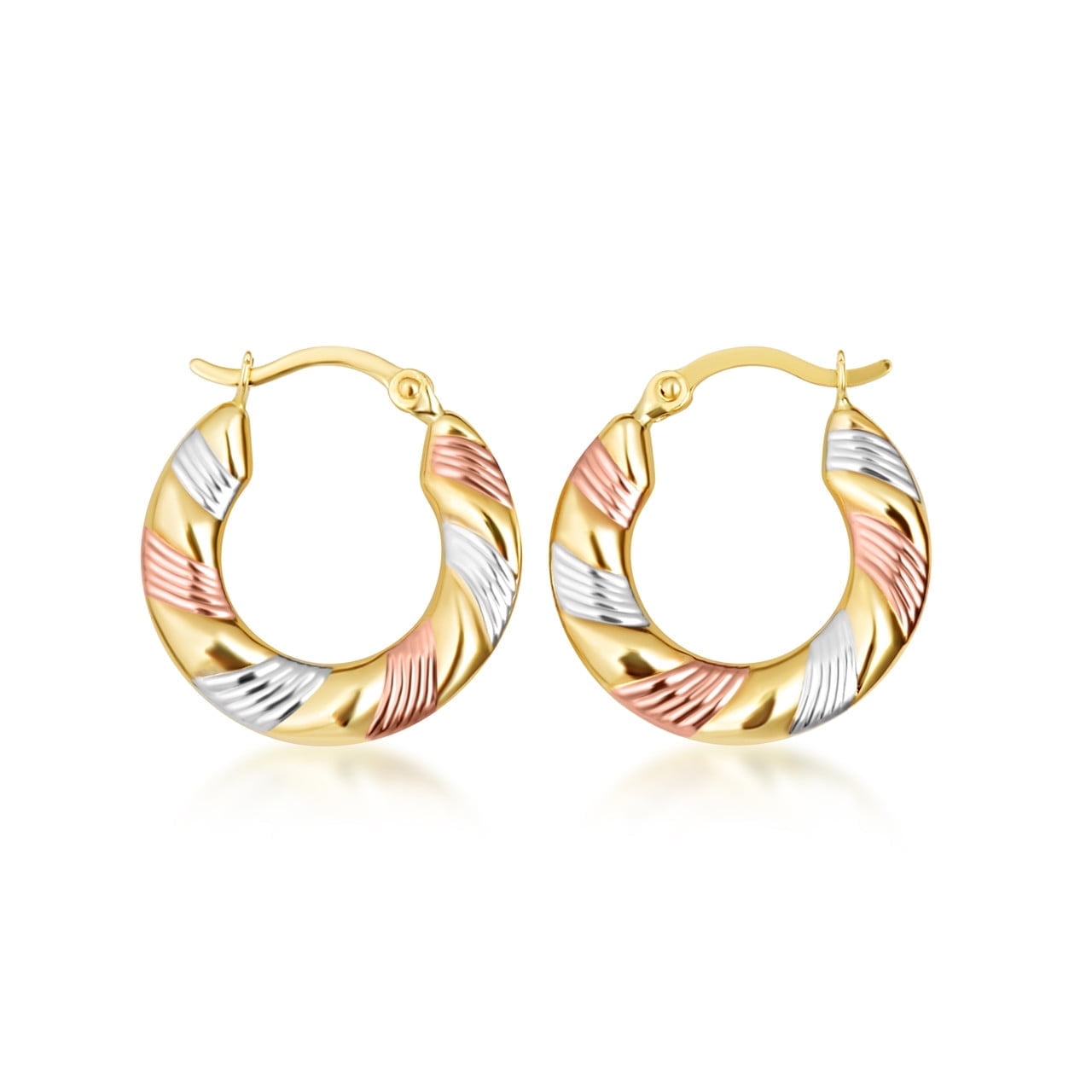 14K Tri Color Gold Polished Striped Hoop Earrings - Walmart.com