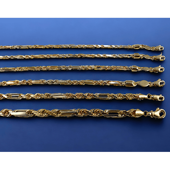 14K Tri Color Gold Solid Milano Figaro Rope Chain Bracelet Necklace Men ...