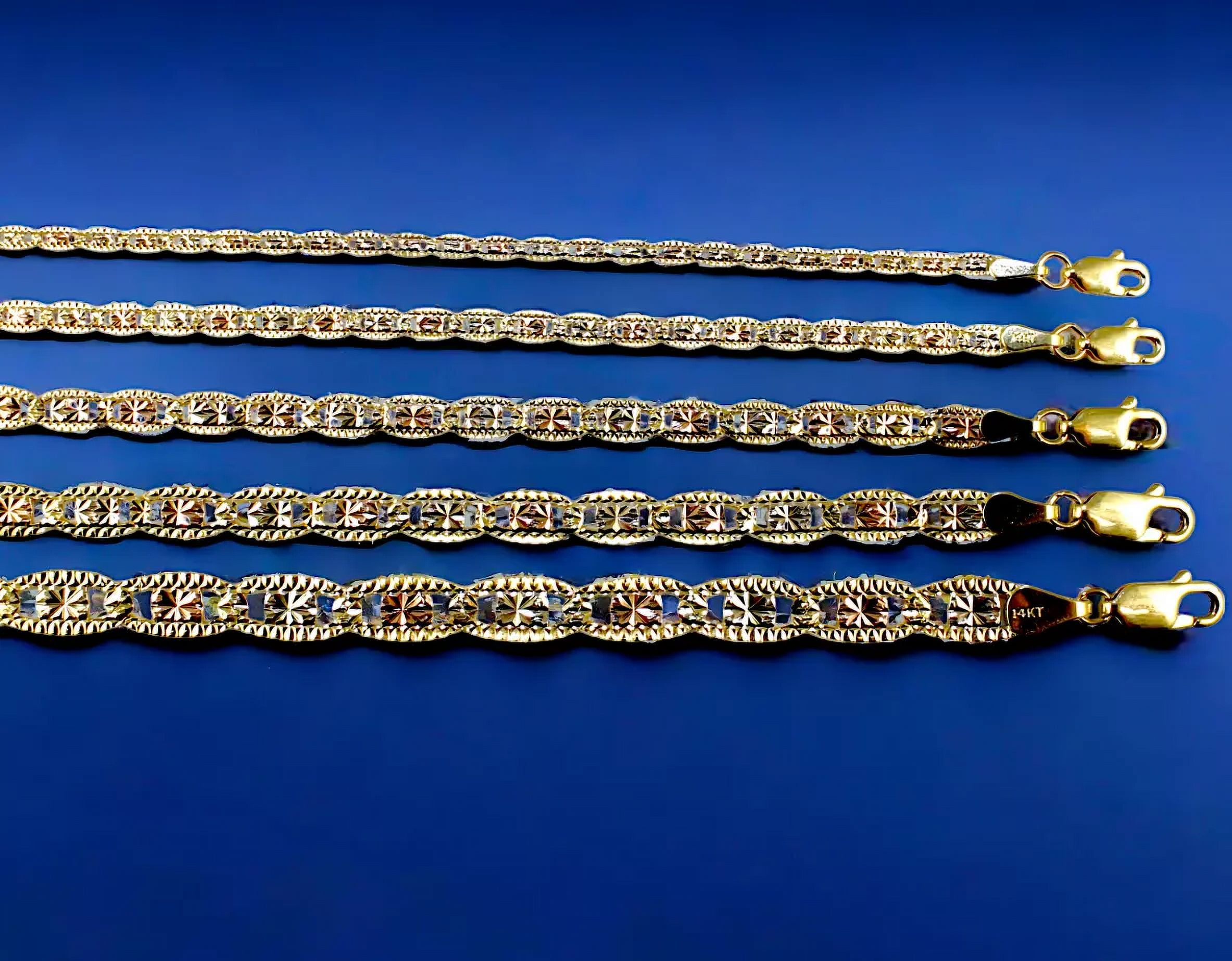 14K Tri Color Gold Solid Valentino Mariner Anchor Chain Bracelet ...