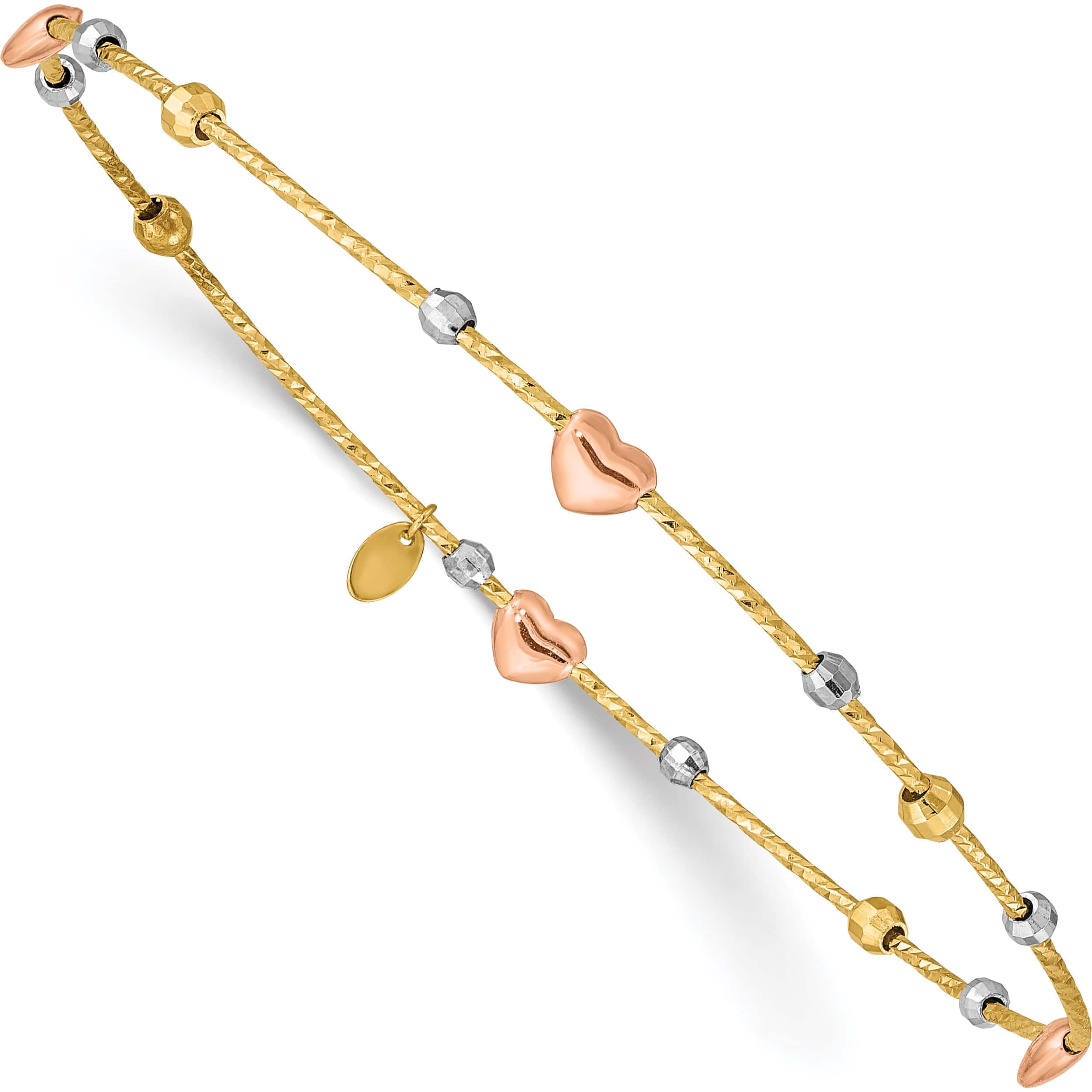 14K Tri-Color Heart Diamond-Cut Slip-On Bangle (8.25 X 1) Made In ...