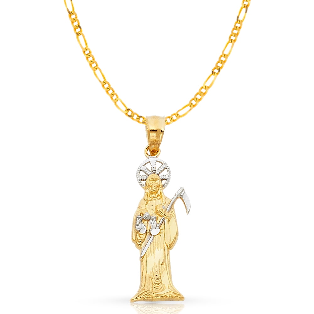14K Two Tone Gold Devil Pendant with 1.9mm Figaro 3+1 Chain Chain ...