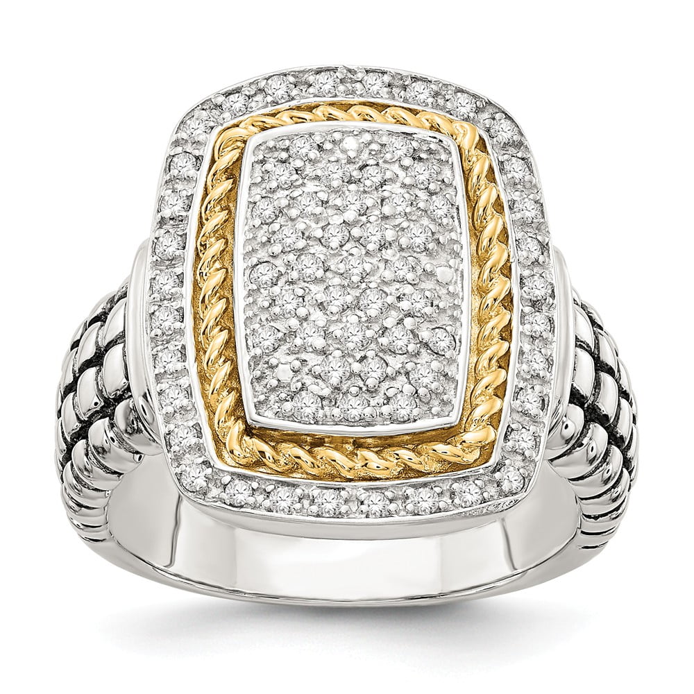 14K Two-Tone Gold Ring Band Diamond Yellow Round Sterling Silver with ...