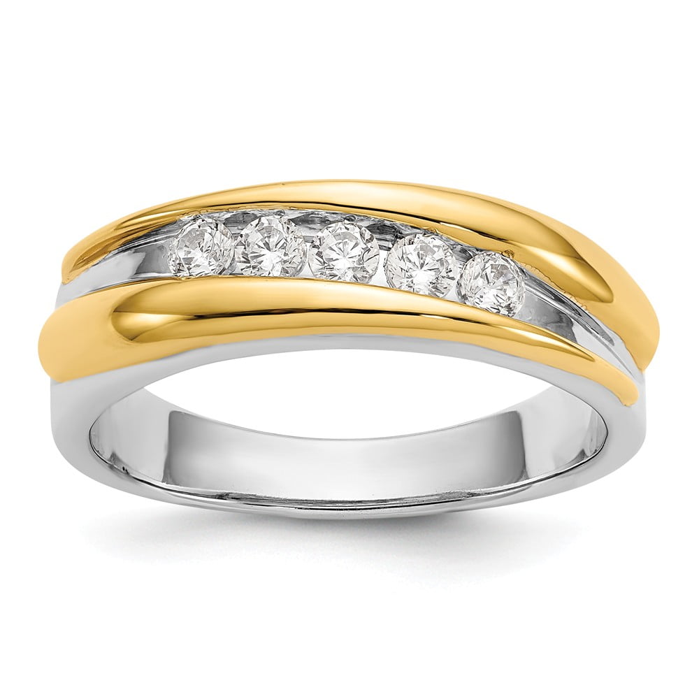 14K Two-Tone Gold Ring Band Wedding Diamond Round Men's - Walmart.com