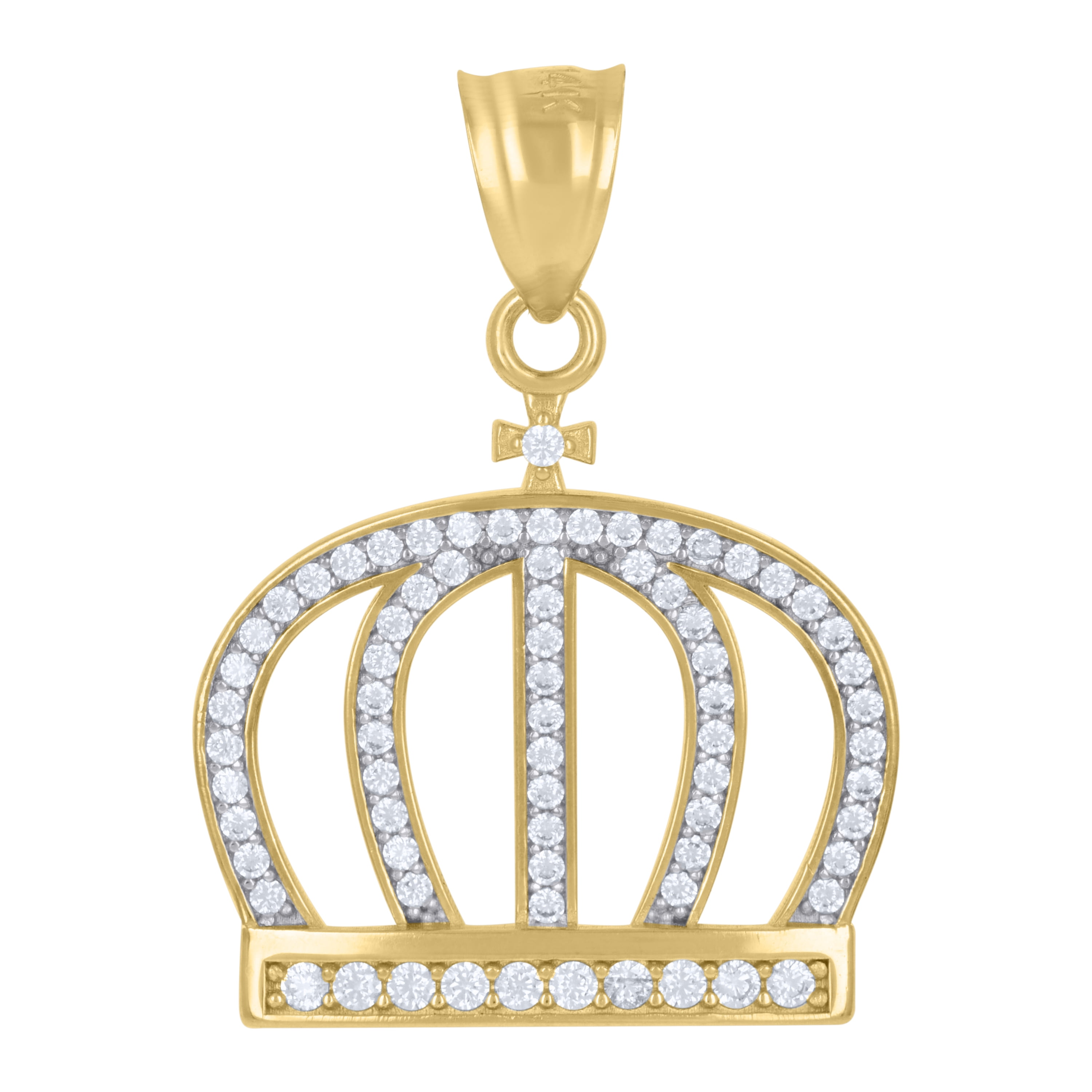 14K Two Tone Gold Round CZ Men's 1.15" Royal Charm Iced Out King's ...