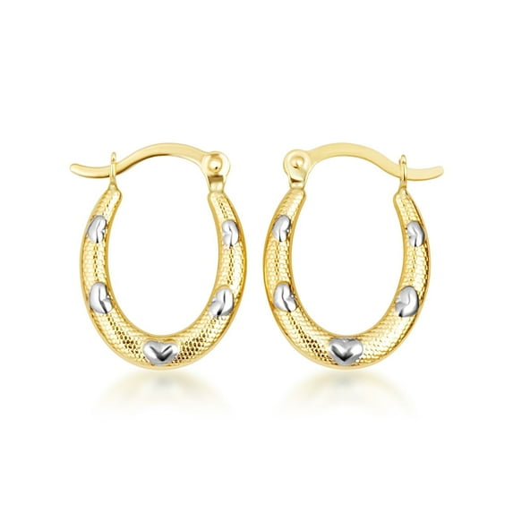 14K Two Tone Gold Textured Heart Hoop Earrings - Walmart.com