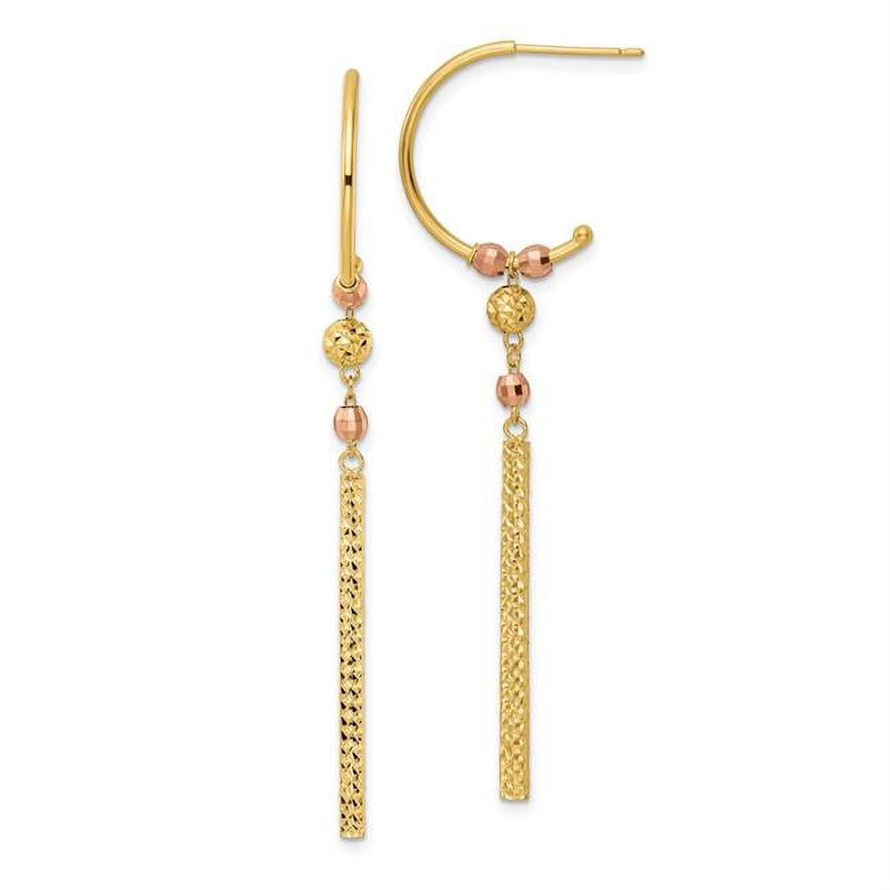 14K Two-Tone J-Hoop with Diamond-Cut Dangle Earrings - Walmart.com