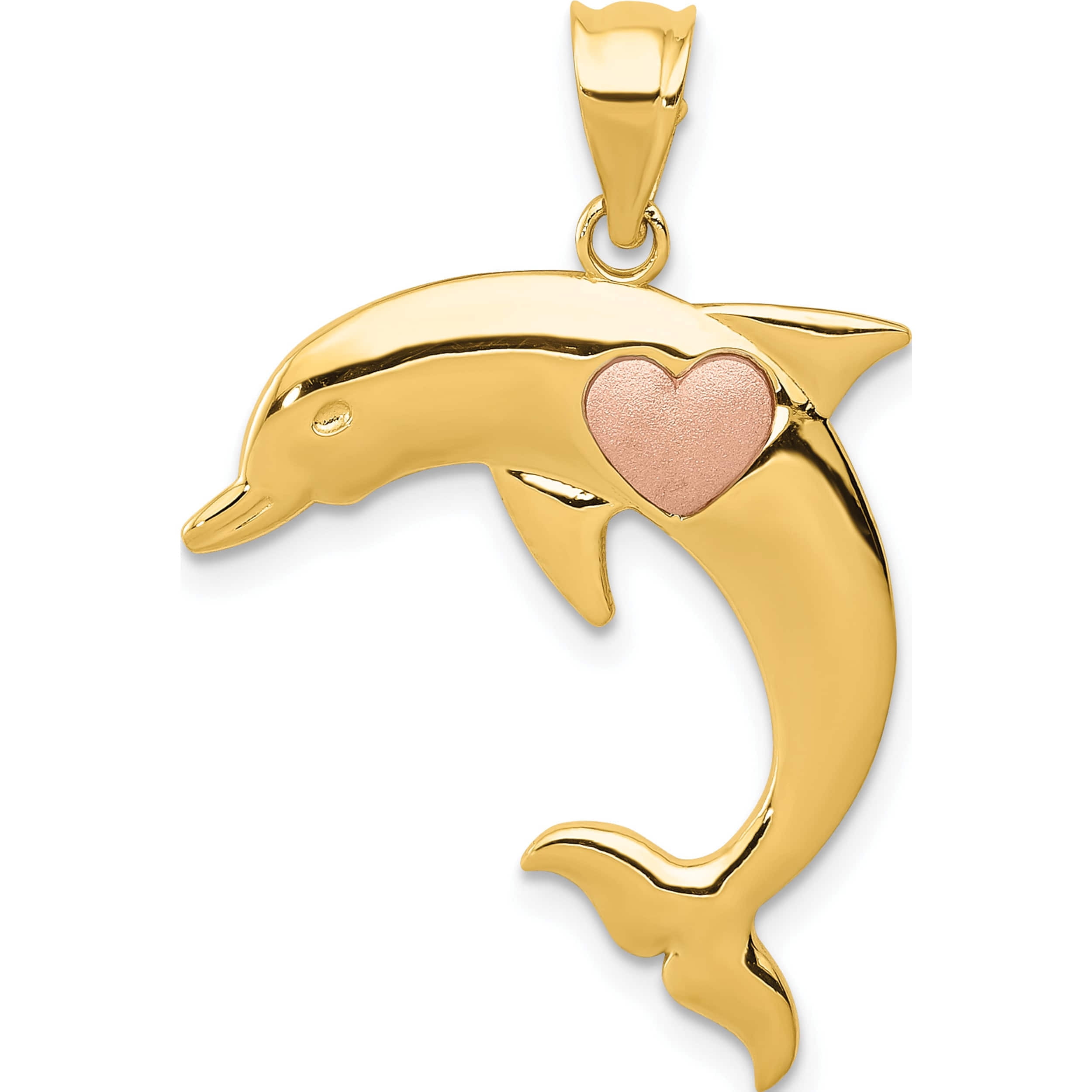 14K Two-Tone Two Tone Dolphin With Heart Pendant (30 X 23) Made In ...