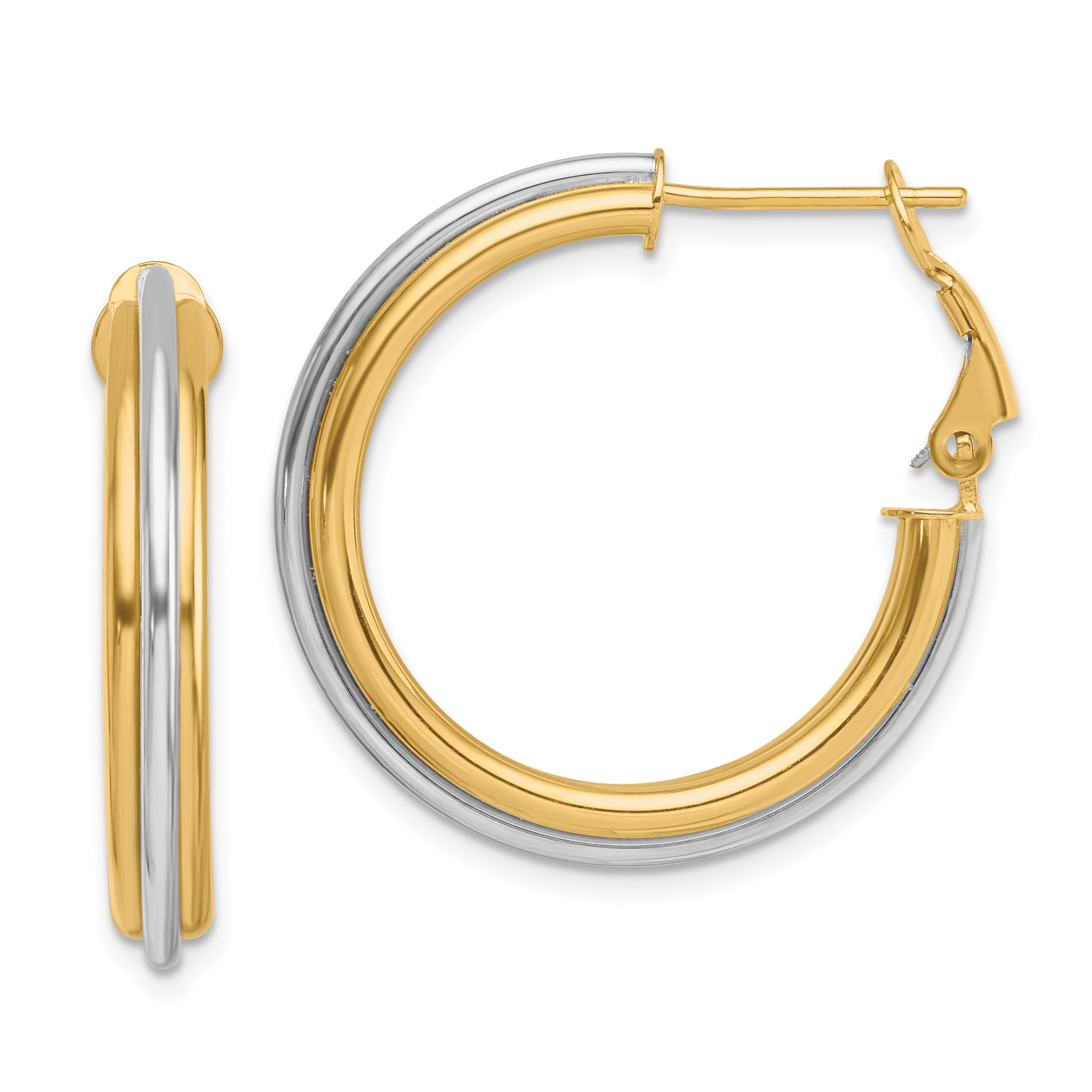 14K Two-tone 28mm Polished Omega Back Hoop Earrings TF1721 - Walmart.com