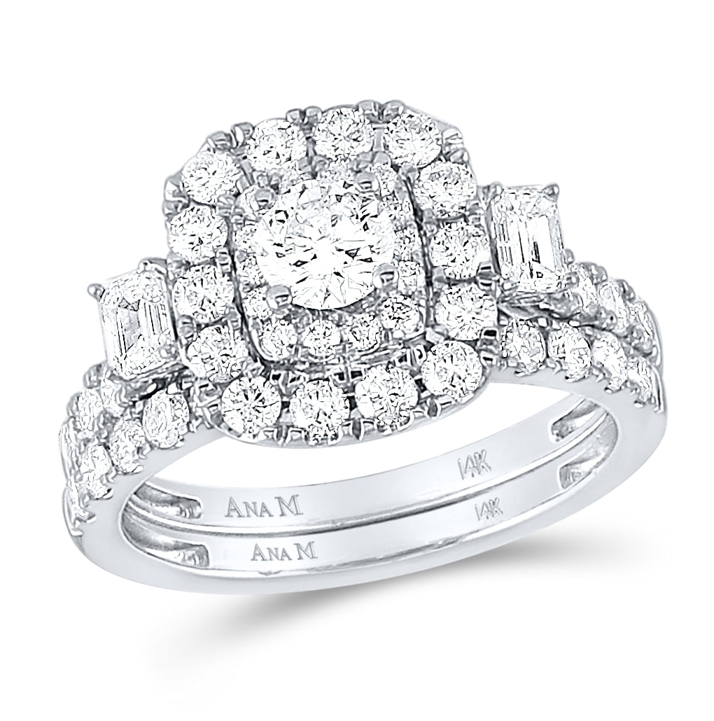 14K Two-tone Gold Round Dia. Bridal Wedding Band Set 2ctw, Women's Size ...