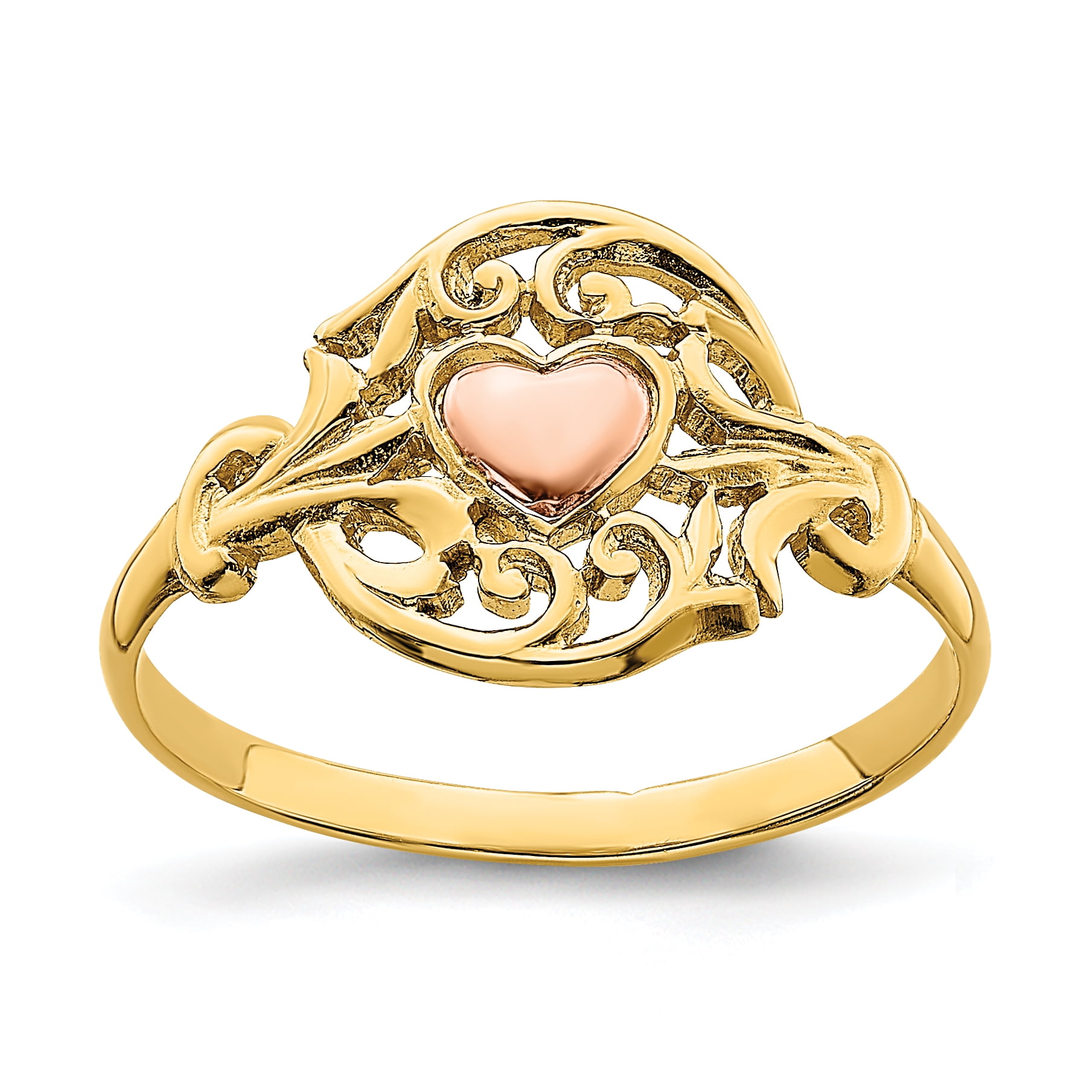 14K Two-tone Polished Filigree Around Heart Ring R944 - Walmart.com