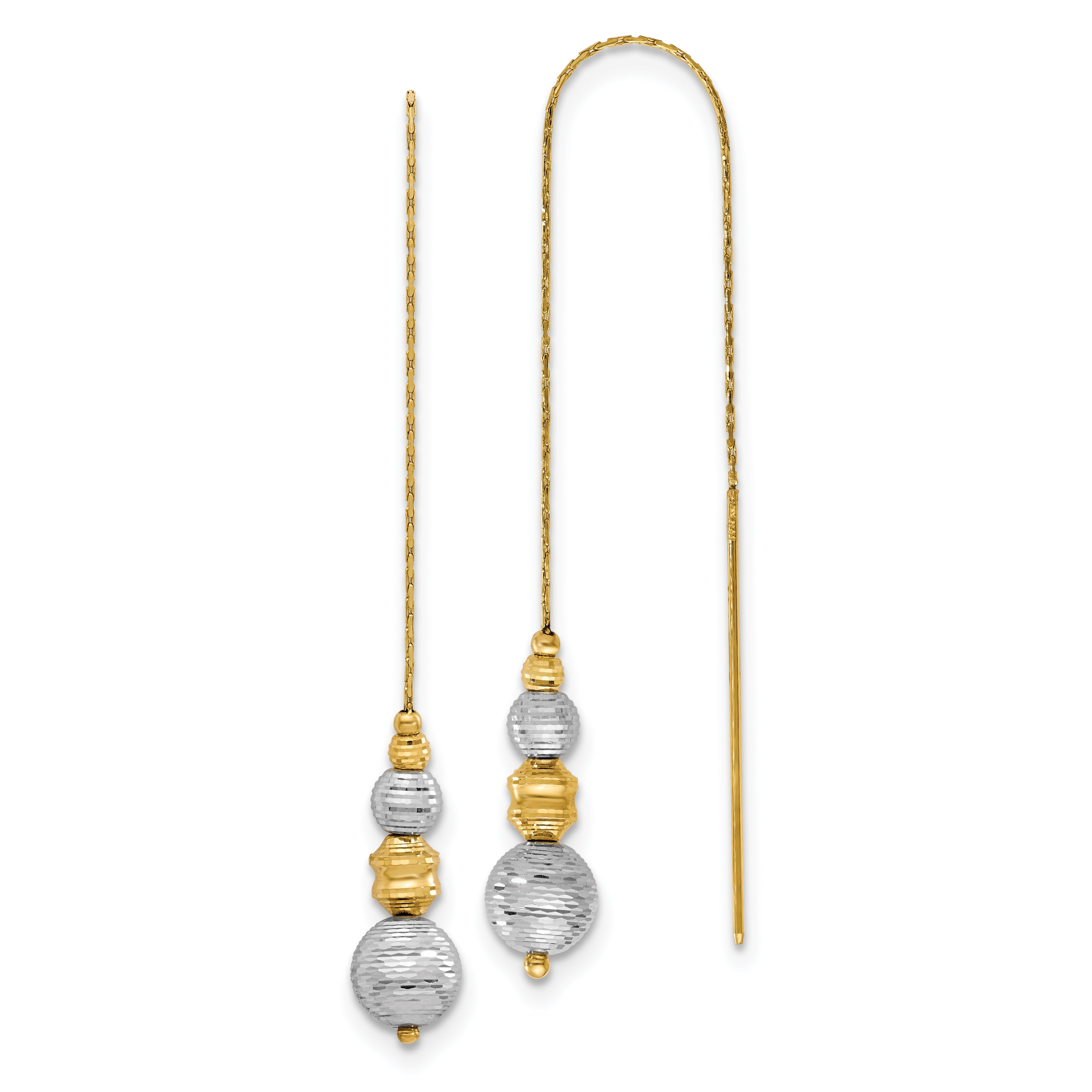 14K Two-tone Textured Beads Threader Earrings 14k Yellow Gold Earrings ...