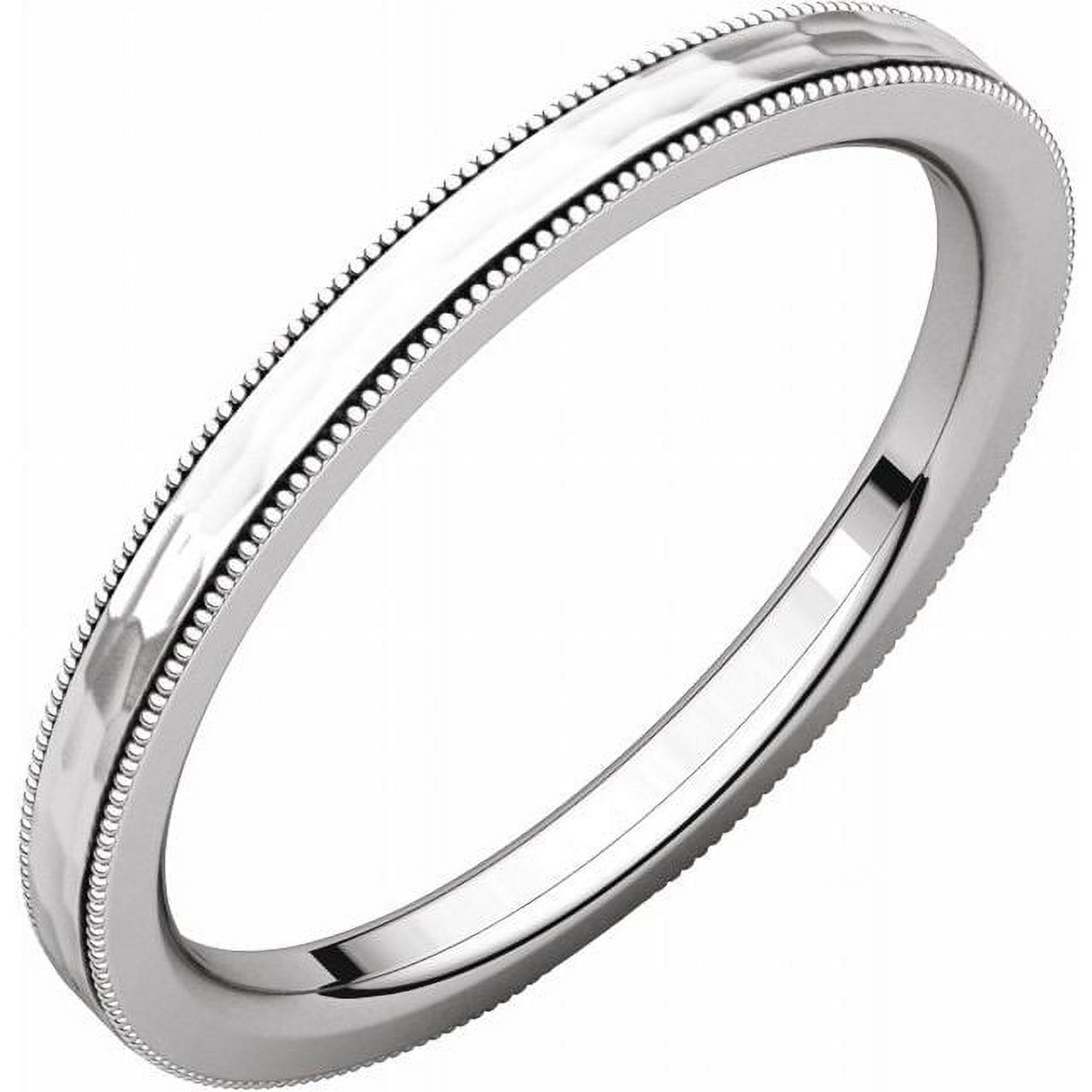 14K White 2 mm Flat Milgrain Band with Satin & Hammered Texture Size 6. ...