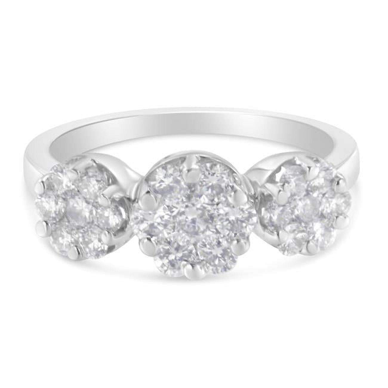 14K White Gold 1.25 CTTW Brilliant Cut Diamond Three Round Floral ...