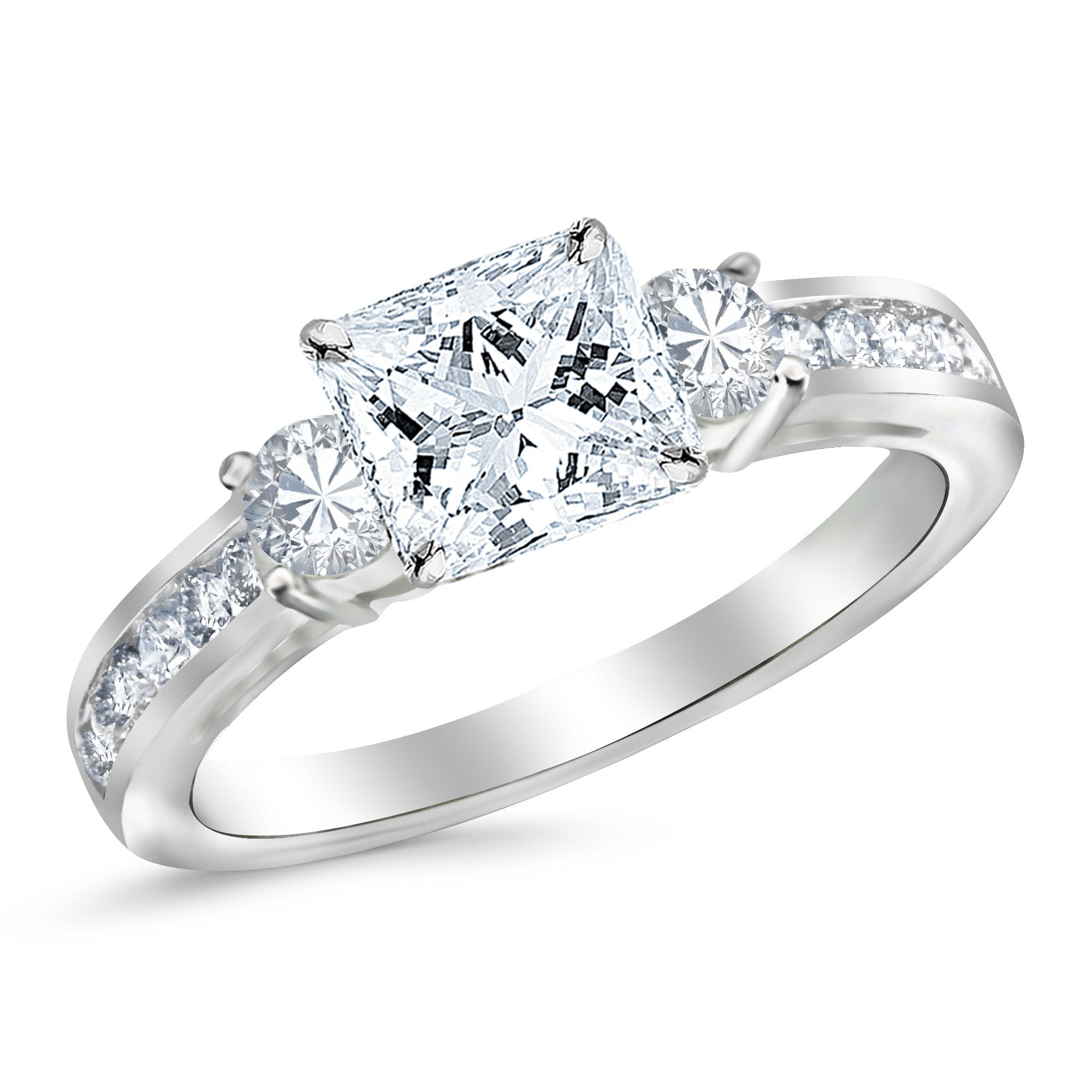 14K White Gold 1.75 Carat LAB GROWN DIAMOND Channel Set 3 Three Stone ...