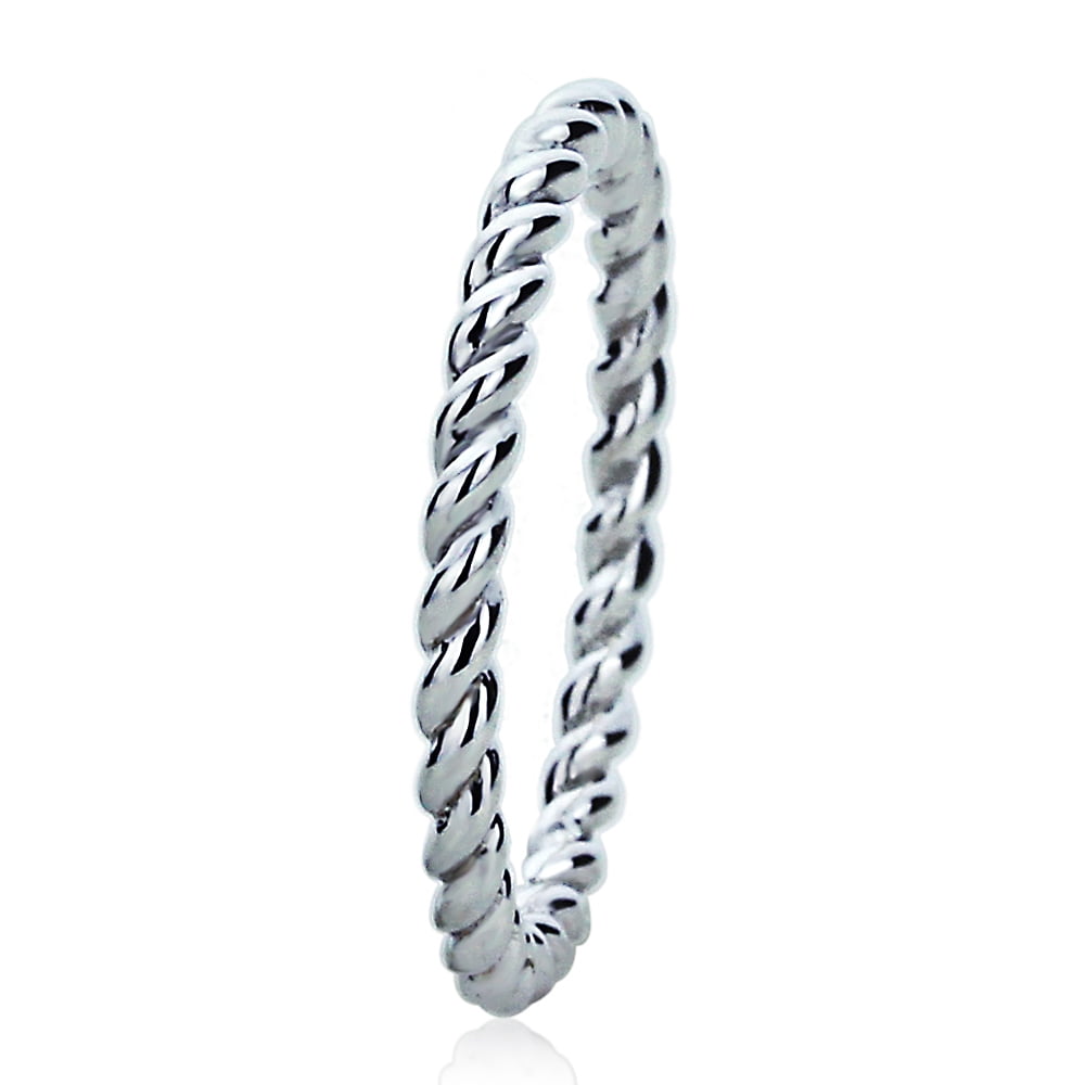 14K White Gold 2mm Plain Band Braided Rope Design Wedding Band ...