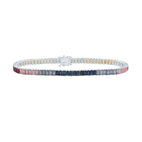 14K White Gold 9 1/2Ctw Baguette Natural Gem Multi Color Tennis ...