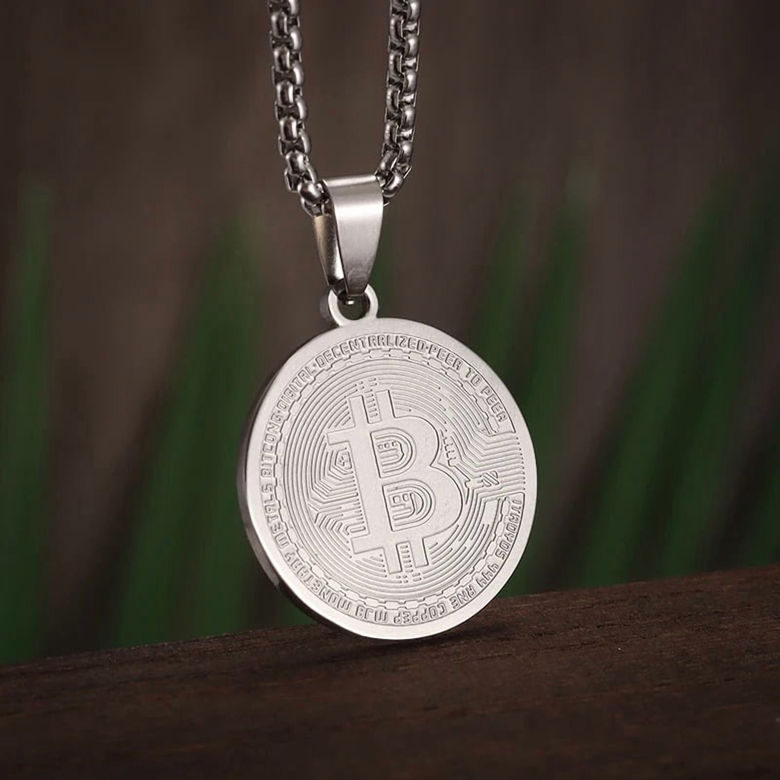 14K White Gold Bitcoin Coin Pendant Collectible Art Necklace for Men ...