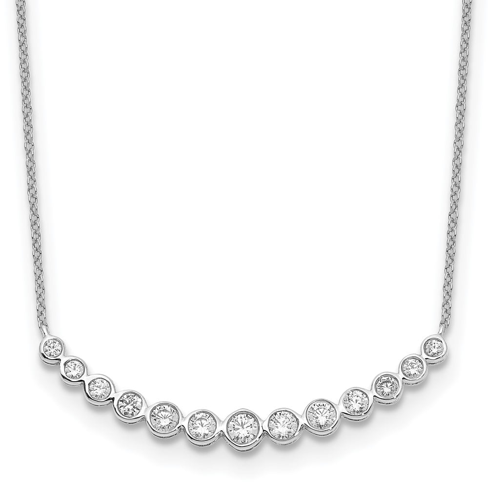 14K White Gold Cable Diamond Necklace Chain Curved Bar 18 inch 11 mm ...
