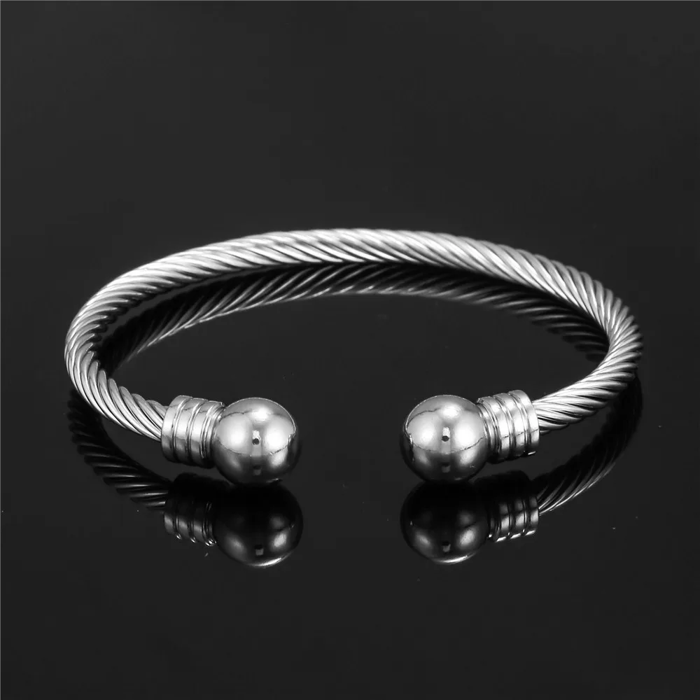 14K White Gold Charm Ball Open Cuff Bangle For Women No Fade Color ...