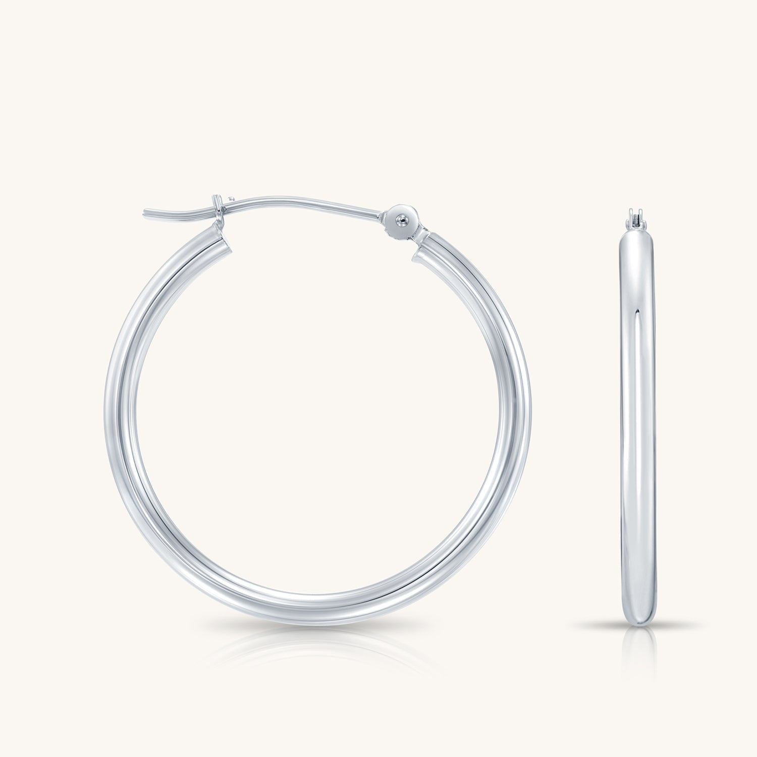 14K White Gold Classic Round Hoop Earrings | 22mm | Everyday Hoop ...
