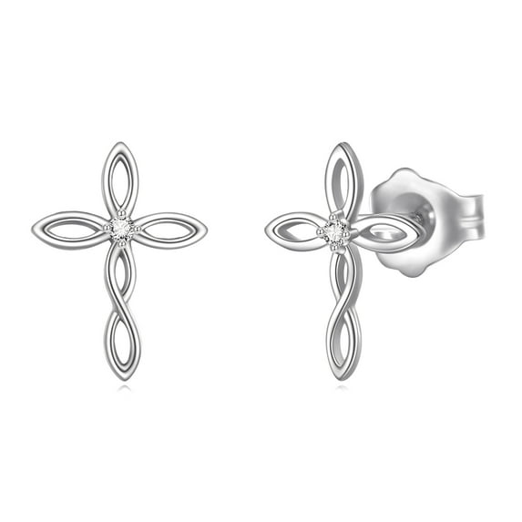 14K White Gold Cross Stud Earrings for Women Celtic Cross Earrings ...