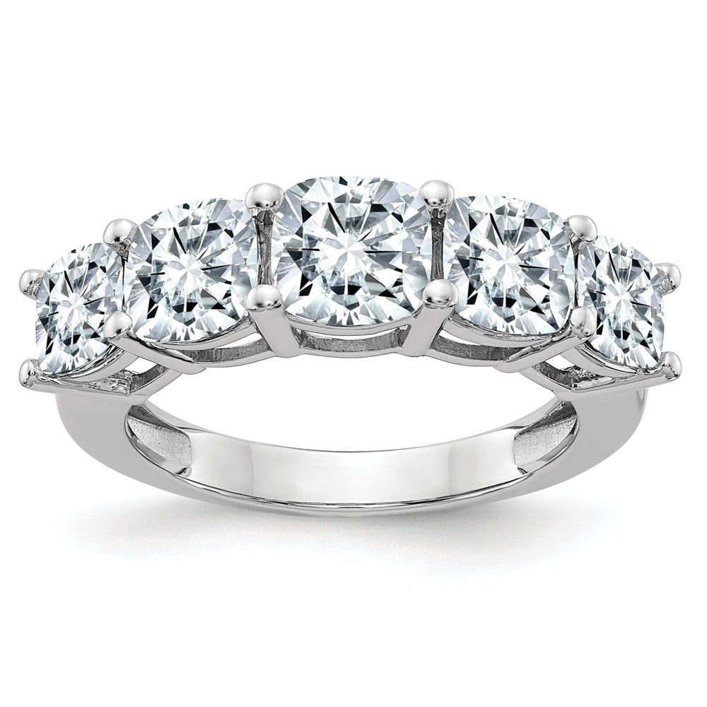 14K White Gold Cushion Five Stone Ring Band Moissanite Size 8 (2.26 ...