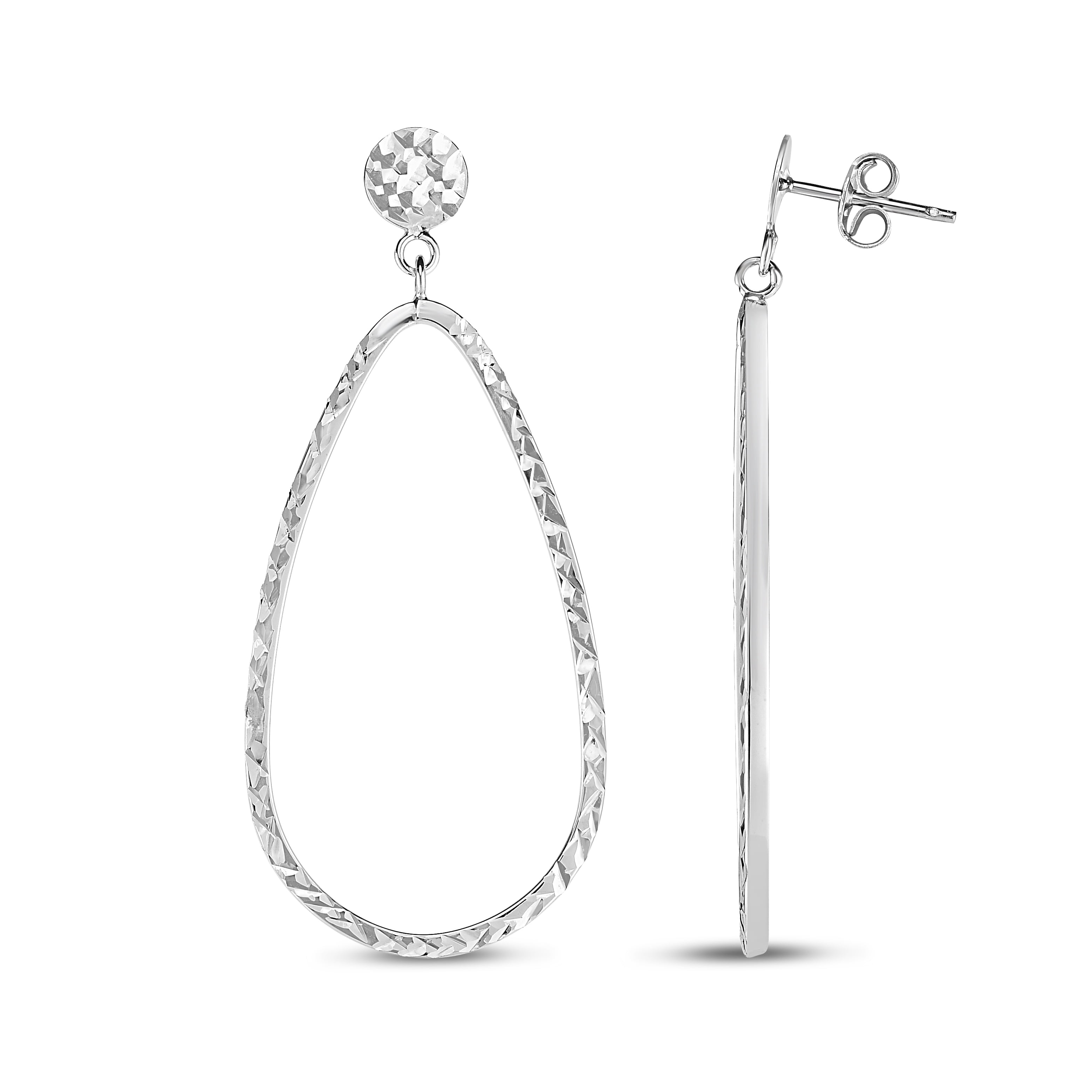 14K White Gold Diamond Cut Open Drop With Earring Backs - Walmart.com