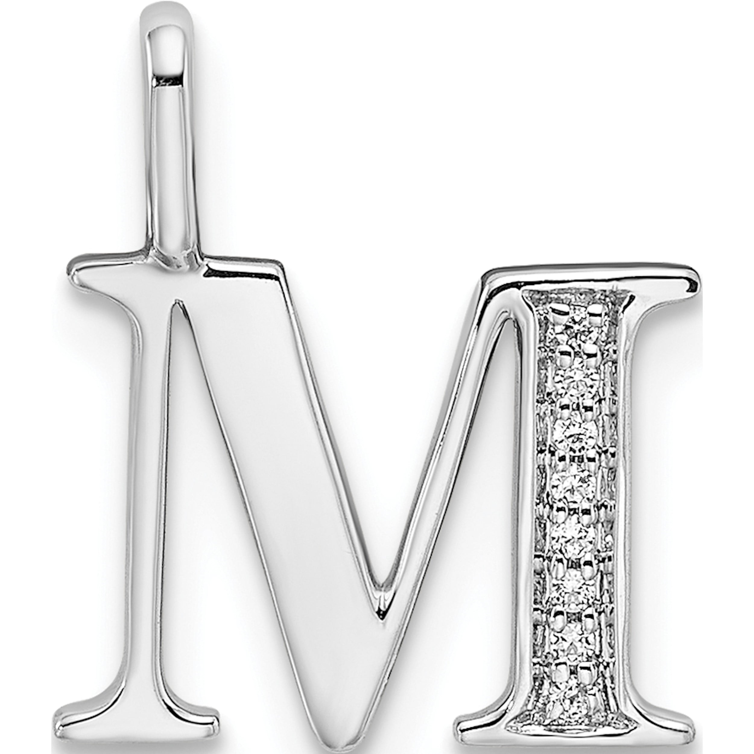 14K White Gold Diamond Letter M Initial Pendant (Width 13.53) (Length ...