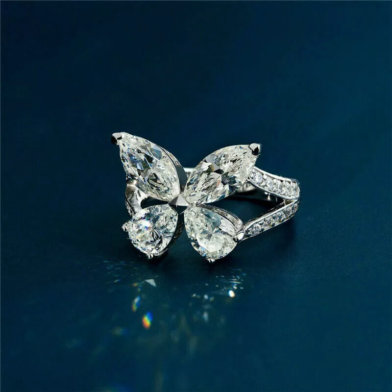 14K White Gold Engagement Ring Over Butterfly Split Shank Moissanite ...
