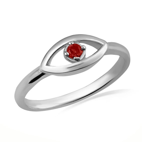 14K White Gold Evil Eye Birthstone Protection Ring Garnet (SIZE 6.25 ...