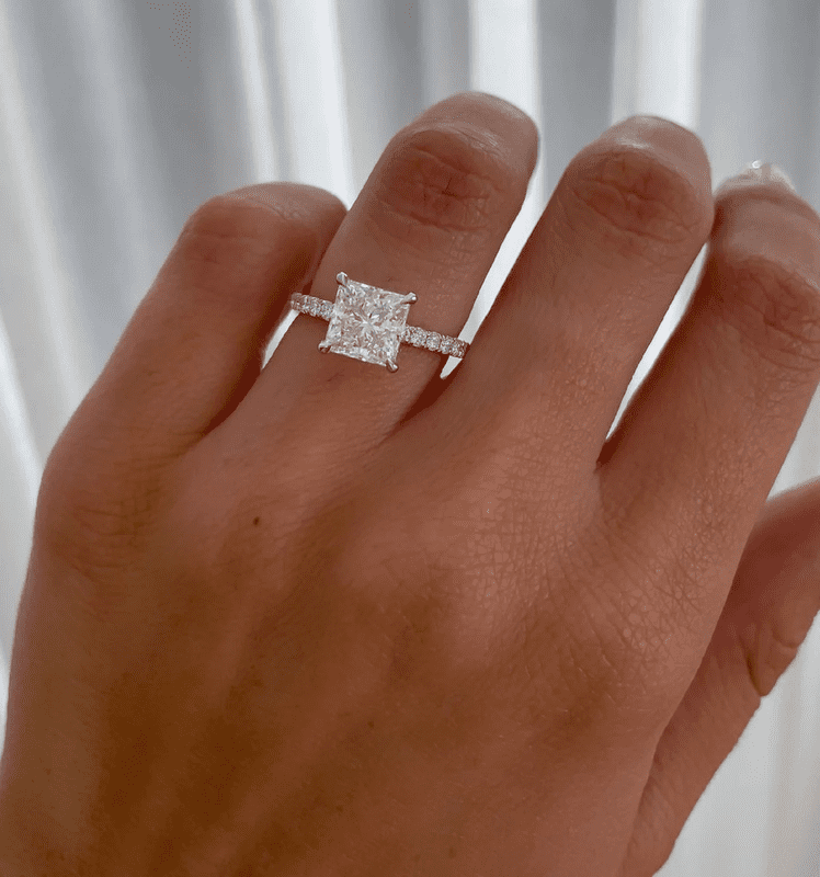 14K White Gold Hidden Halo Diamond Ring Princess Cut Ring Moissanite Engagement Ring Elegant ...